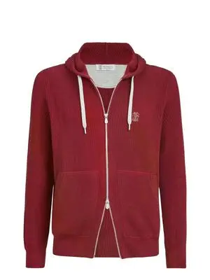 Brunello Cucinelli English-rib Two-way Zip Hoodie - Red