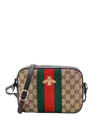 Gucci Bee Web Camera Bag Gg Canvas - Brown