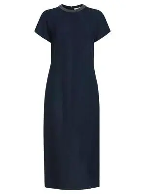 Brunello Cucinelli Embellished-collar Midi Dress - Blue