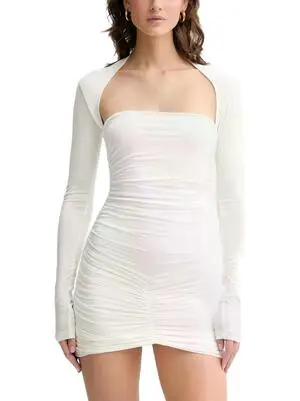 LA MANIA Long-sleeve Gathered Mini Dress - White