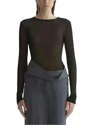 MUGLER Long-sleeved Sheer Top - Black