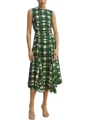 Stine Goya Ruched Checkered Midi Dress - Green