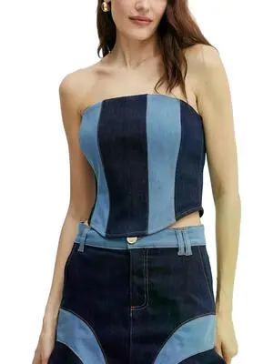 FRACOMINA Panelled Strapless Top - Blue