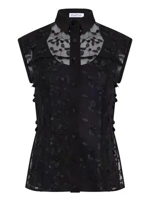 GLORIA COELHO Floral Appliqué Buttoned Shirt - Black