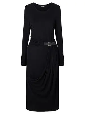 TOM FORD Belted Draped Jersey Midi Dress - Black