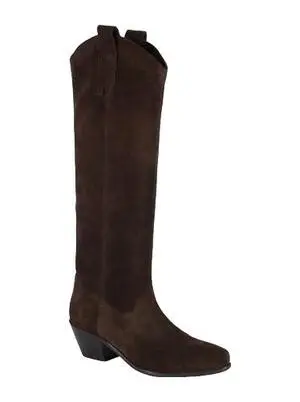 DIBA TRUE Suede Knee High Cowboy Boot Dark Brown