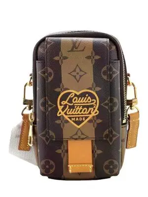LOUIS VUITTON Nigo Flap Double Phone Pouch Limited Edition Stripes Monogram Canvas Crossbody Bag - Brown
