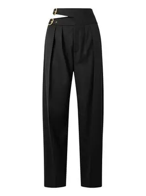 Chloé Buckled Cutout Grain De Poudre Wool Tapered Pants - Black