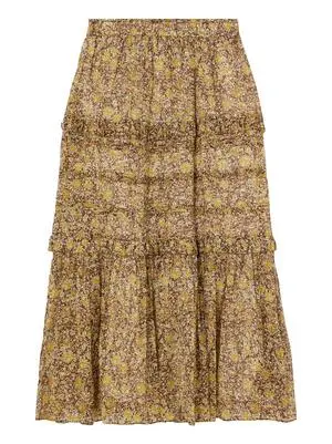 Isabel Marant Volomia Floral-print Tiered Cotton Midi Skirt - Green