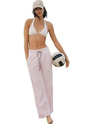 Sundry Wide-leg Drawstring Pants - Pink Multi Stripe