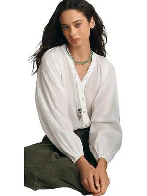 PILCRO Crinkled Buttondown Bubble Top