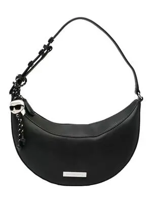 Karl Lagerfeld Ikon Smooth Halfmoon Shoulder Bag - Black