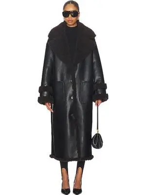 LOVERS AND FRIENDS Irving Faux Leather Coat - Black & Dark Brown