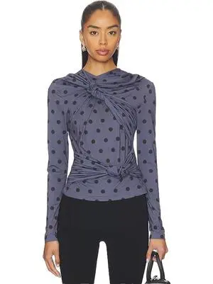 Rokh Knotted Jersey Top - Black Dotted Gray