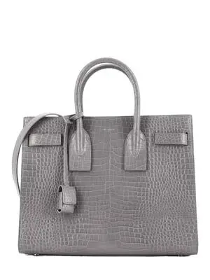 Saint Laurent Sac De Jour Nm Small Satchel Crocodile Embossed Leather - Grey
