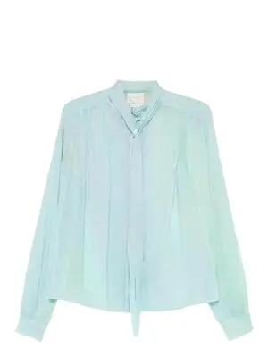 FORTE_FORTE Tie-neck Long-sleeve Blouse - Blue