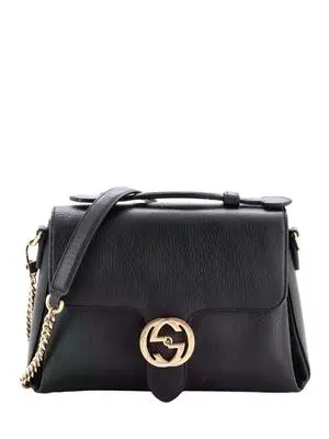 Gucci Interlocking Top Handle Leather Medium Shoulder Bag - Black
