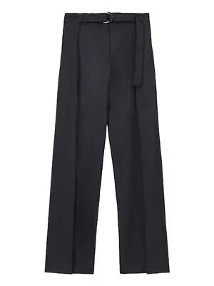 Loewe Pleated Wide Leg Wool Trousers With Adjustable Belt - Dark Grey