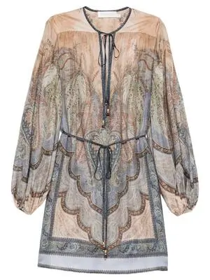 Zimmermann Zimmermann Wanderlust Tie-Neck Tunic Dress Blue