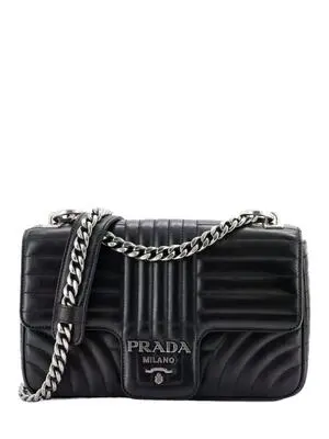 Prada Chain Flap Shoulder Bag Diagramme Quilted Leather Medium - Black