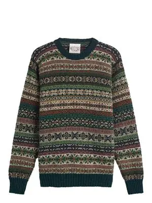 JAMIESON'S OF SHETLAND Fair Isle Crew Knit - Green/beige/red