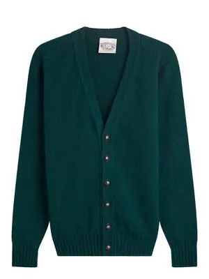 JAMIESON'S OF SHETLAND V-neck Shetland Wool Cardigan - Green