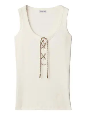 Burberry Check Trim Cotton Blend Tank Top - Chalk White