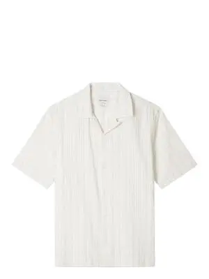 Paul Smith Ecru Cotton-linen Textured Stripe Short-sleeve Shirt - White