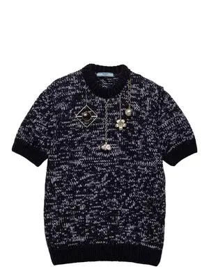 Prada Short-sleeved Wool Sweater With Pendants - Blue/white