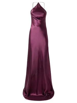 Alaïa Silk-satin Halterneck Gown - Burgundy