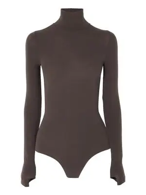 Commando Stretch-Jersey Turtleneck Thong Bodysuit Brown