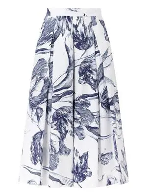Erdem Pleated Floral-print Cotton-poplin Midi Skirt - Ivory