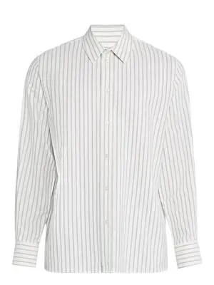 Saint Laurent Cassandre Shirt In Tack-stripe Poplin Craie Noir - White