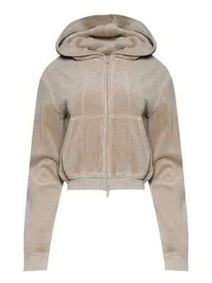 Alexander Wang Shrunken Crystal Hotfix Velour Hoodie - Beige