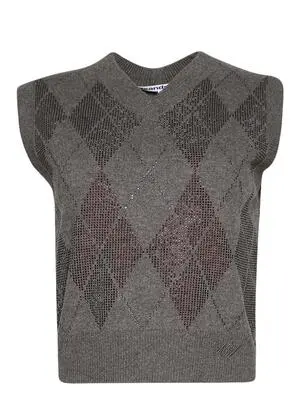 Alexander Wang Argyle Crystal Hotfix V-neck Vest - Brown