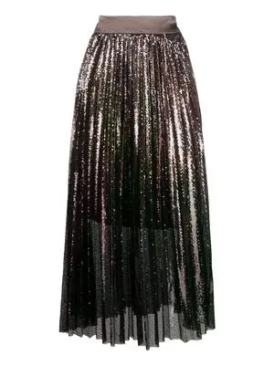 Peserico Plissé Pleated Metallic Midi Skirt - Brown