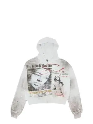 VALE FOREVER Printed Zip-Up Hoodie Grey
