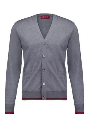Gucci Web-detail Wool Cardigan - Grey