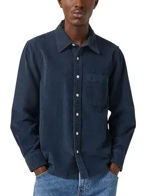 CORRIDOR Corduroy Long Sleeve Button Front Shirt - Navy