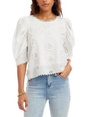 Karen Kane Embroidered Puff Sleeve Top - Off White