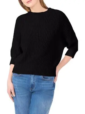 Vince Camuto Crewneck Shaker-stitch Sweater - Rich Black
