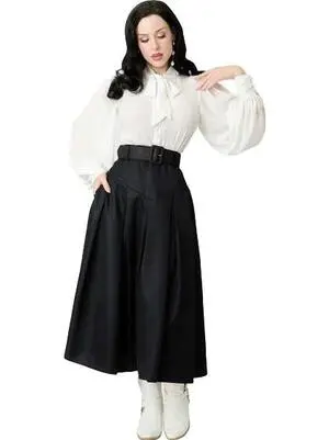 Unique Vintage Pleated Midi Skirt - Solid Black