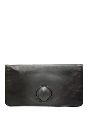 Bottega Veneta Leather Turn Lock Clutch - Black
