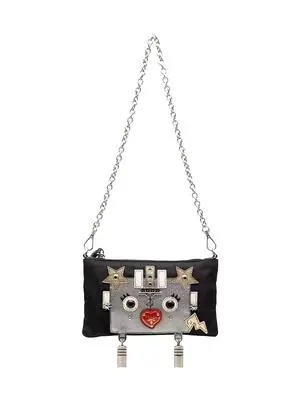 Prada 2013-2025 Tessuto Saffiano Robot Chain Shoulder Bag - Black