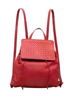 Bottega Veneta Leather Intrecciato Backpack - Red