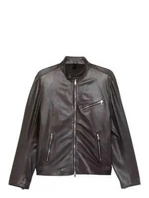 Tagliatore Leather Zip-up Jacket - Brown