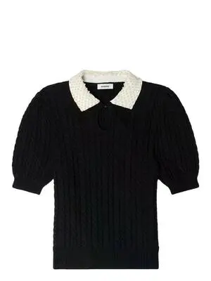 Sandro Collared Short Sleeve Top - Black