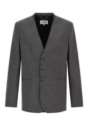 MAISON MARGIELA Raw-cut Single-breasted Blazer - Grey