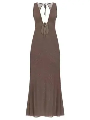 Bond Eye Mesh Tie Maxi Dress - Brown