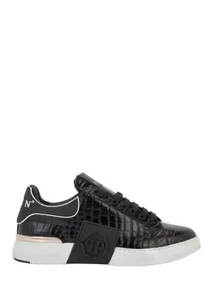 Philipp Plein Phantom Kick$ Cocco Embossed Low-top Sneakers - Black